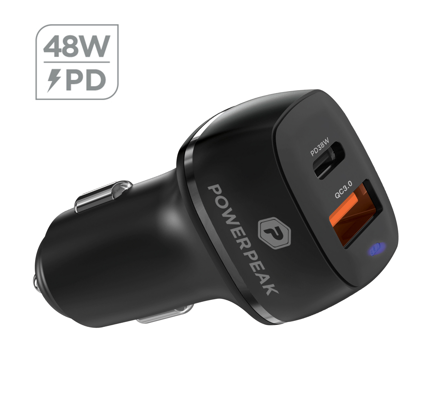 Powerpeak Dual Port Power Delivery Car Charger 48W PD - Black - PP-DVPCPD