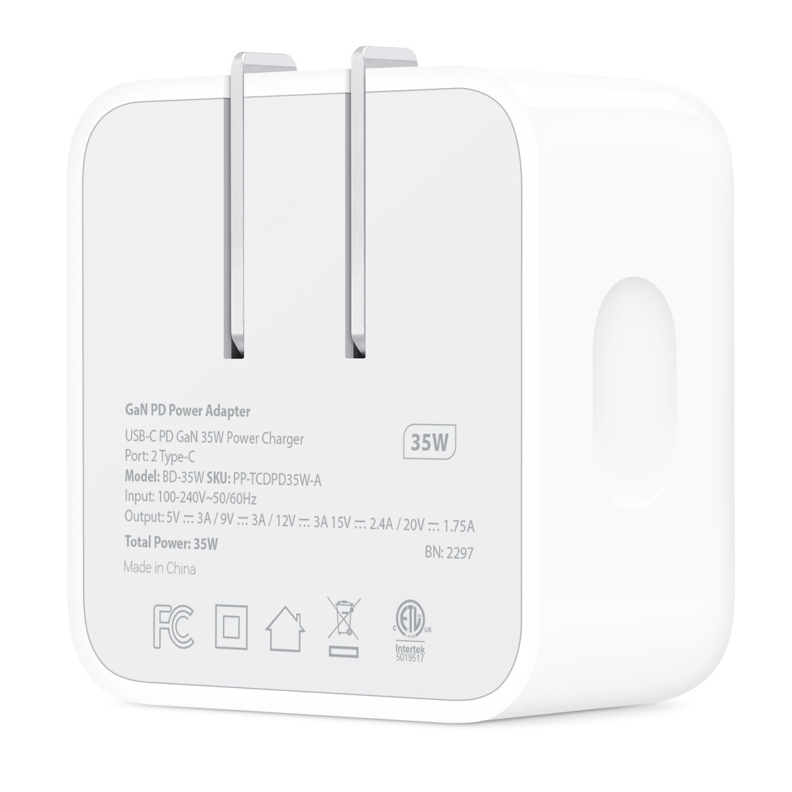 PowerPeak 35W Dual USB-C PD Wall Power Adapter - White - PP-TCDPD35W-A