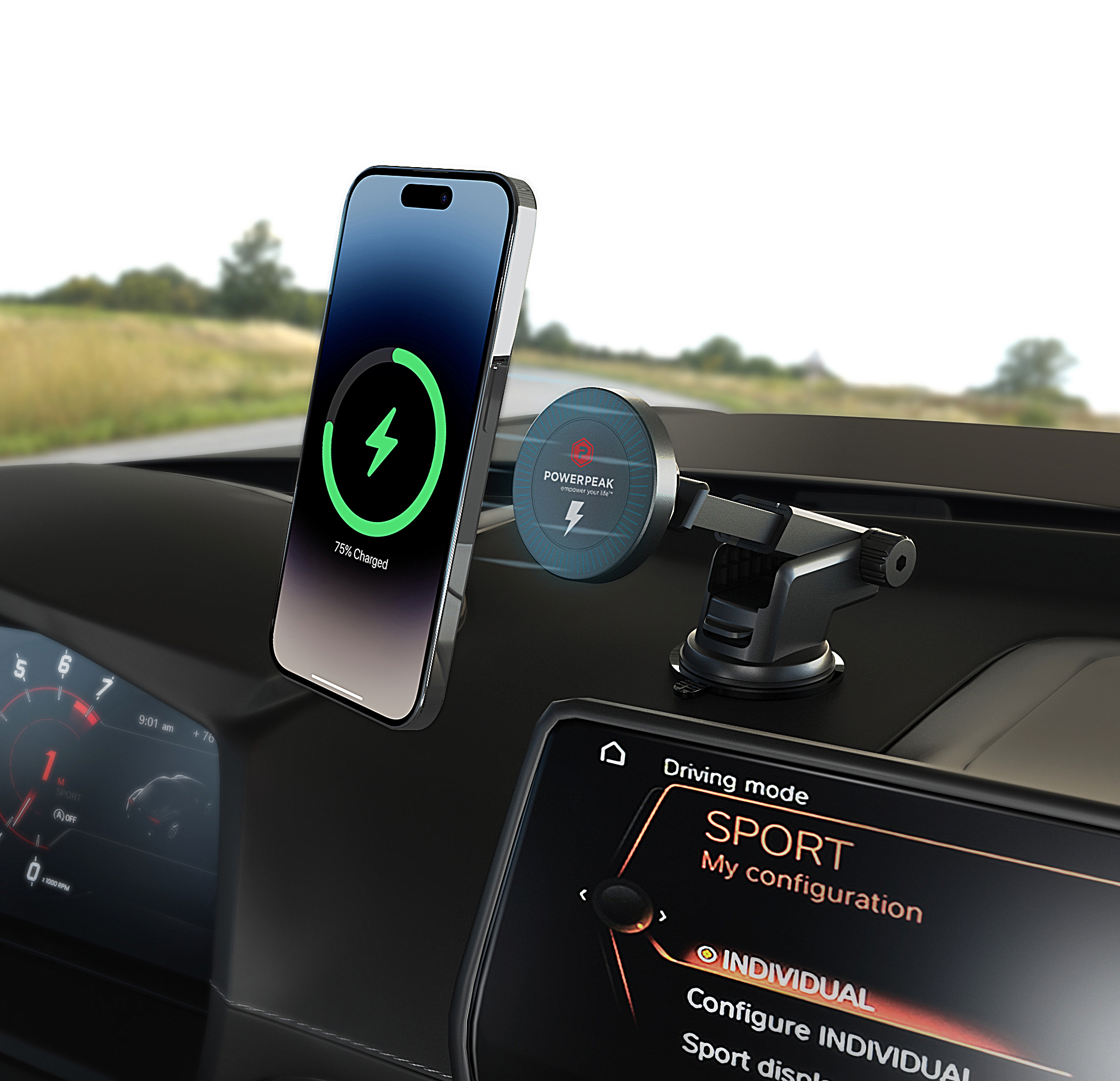 PowerPeak ProMount-Dash For Magsafe 15W Wireless Charging - PP-CMMAGD-A