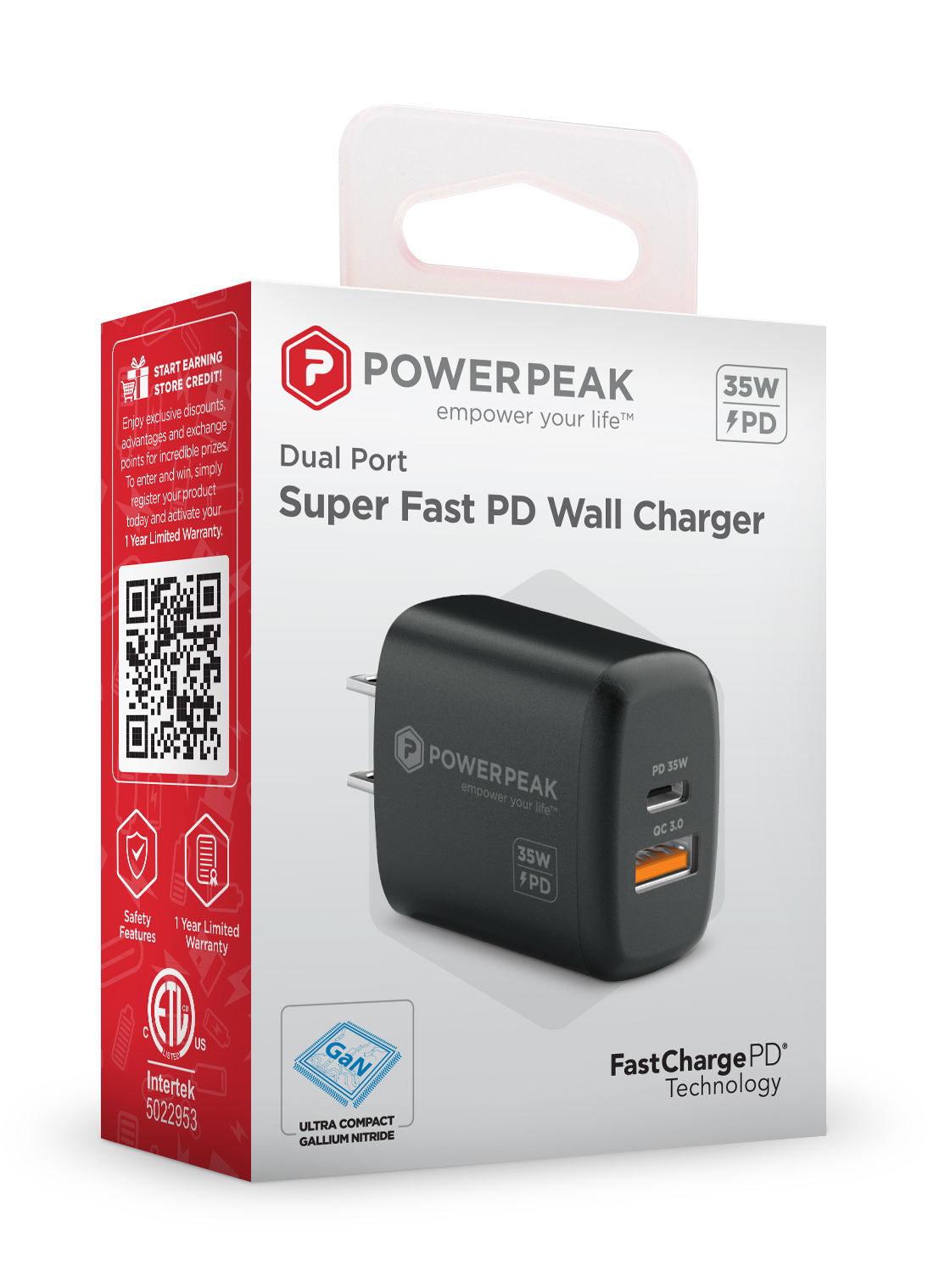 PowerPeak PD Wall Dual Port Charger 35W - Black - PP-TCDPD-BK