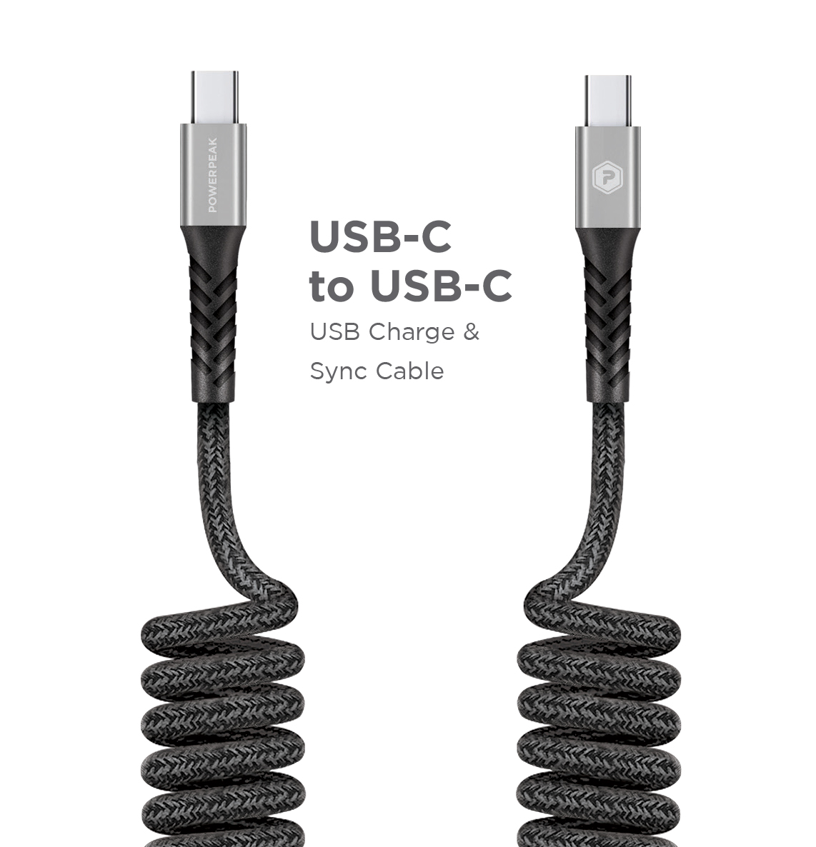 PowerPeak Type C to C Coiled Charge & Sync Cable - 4ft - Grey - PP-TYC ...
