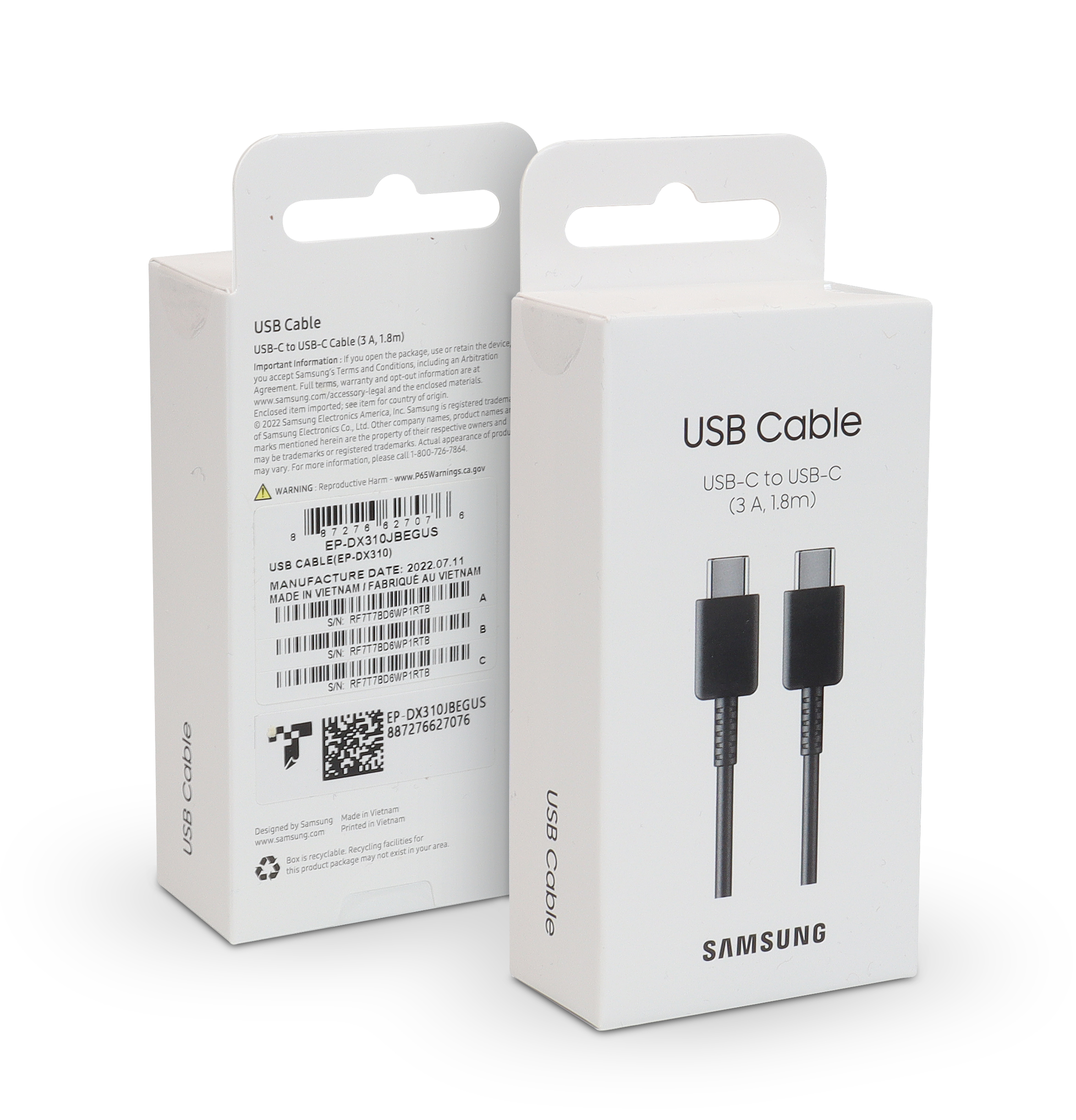 Samsung Type-C to Type-C Cable 6ft (3A), Black - SAM2TYPC3A-BK