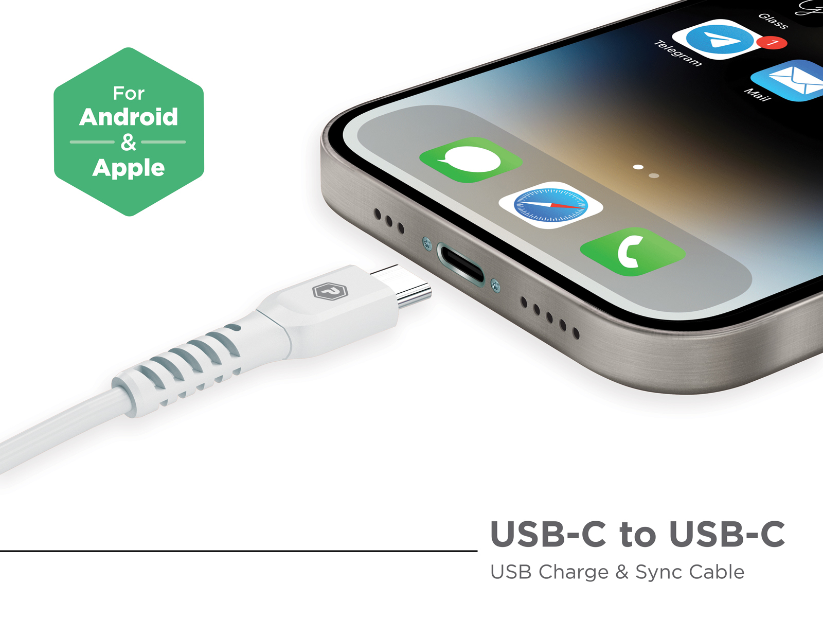 PowerPeak Type C to C 100w Charge, Sync Cable 3Ft -White - PP-TYC-TYC-1M-WT